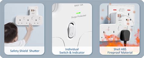 Lencent Surge Protected 3 Way Plug Extension Pd 20w Usb C And 2 Usb A Qc 3 0 Multi Plug Adaptor