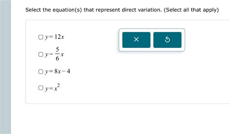 Select The Equations That Represent Direct Variation Select All That