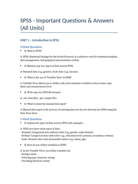 Spss All Units Important Questions Pdf Spss Computing