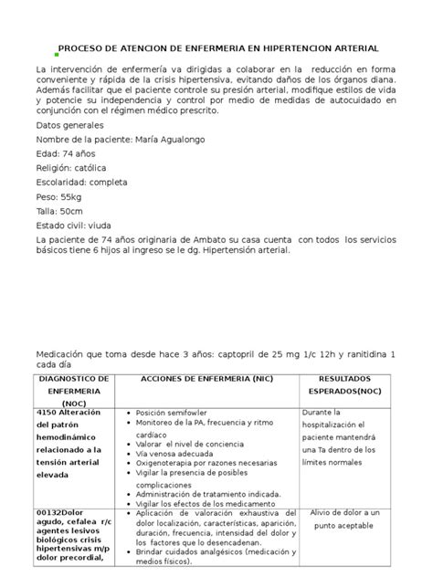 Proceso De Atencion De Enfermeria En Hipertencion Arterial Ciencias De La Salud Bienestar