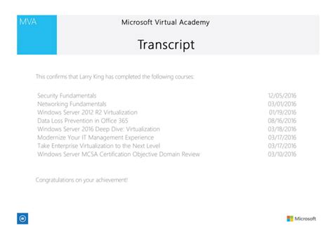 Microsoft Virtual Academy Transcript Ppt