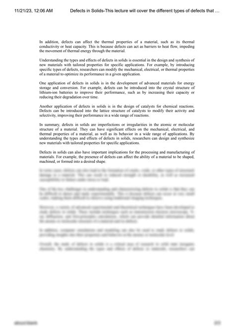 Solution Defects In Solids This Lecture Will Cover The Different Types Of Defects That Can