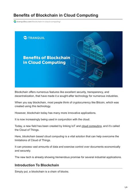 Benefits Of Blockchain In Cloud Computing Tranquil Business Software Page 1 9 Flip PDF