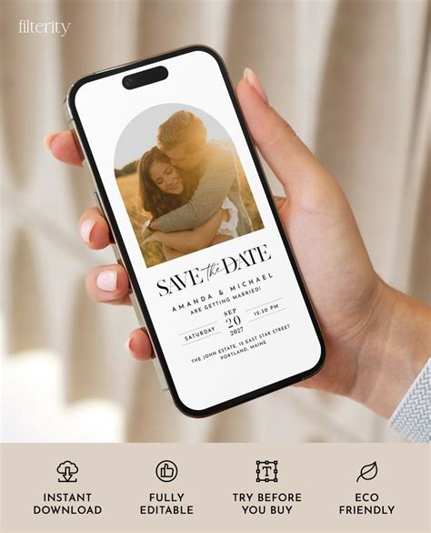Digital Save The Date Template Electronic Save The Date With Photo Minimalist Save The Date