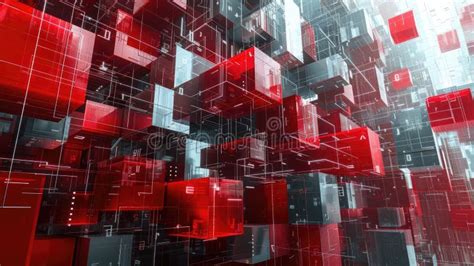 Abstract Digital Blocks In A Futuristic Red And Black Space With A Hightech Cyberpunk Vibe