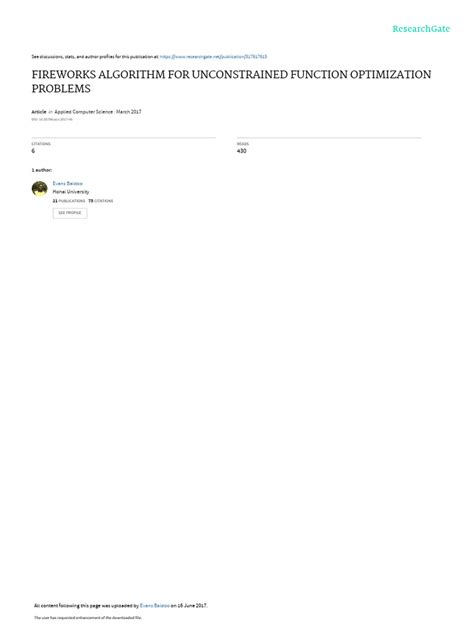 Fireworks Algorithm For Unconstrained Function Optimization Problems Pdf Mathematical