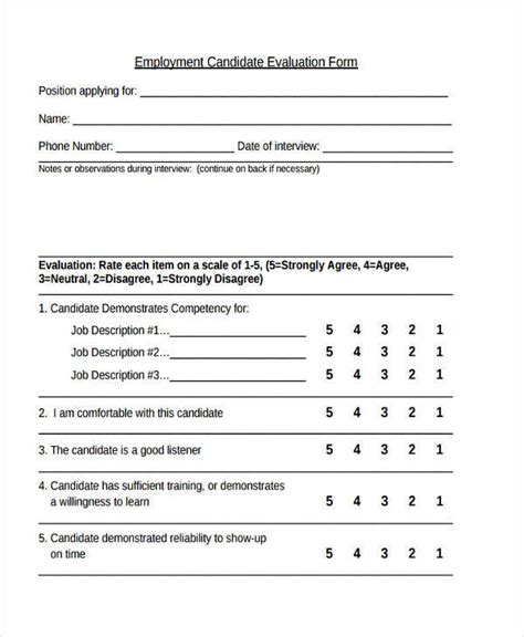 Free 8 Sample Candidate Evaluation Forms In Pdf Ms Word
