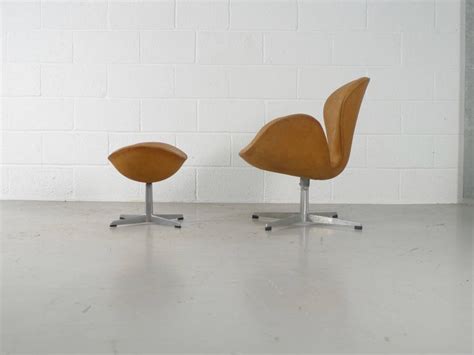 Arne Jacobsen Swan Chair And Ottoman Newly Reupholstered In Tan