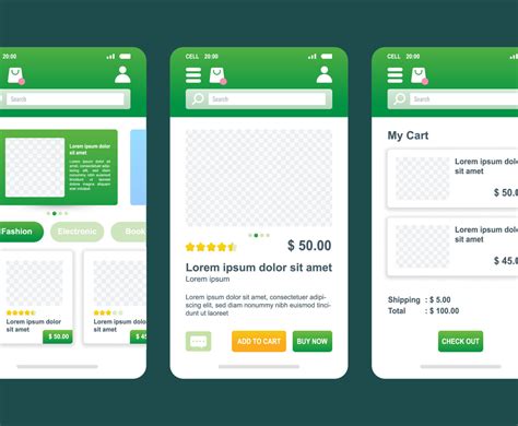 E Commerce User Interface Pages Mock Ups Vector Art And Graphics