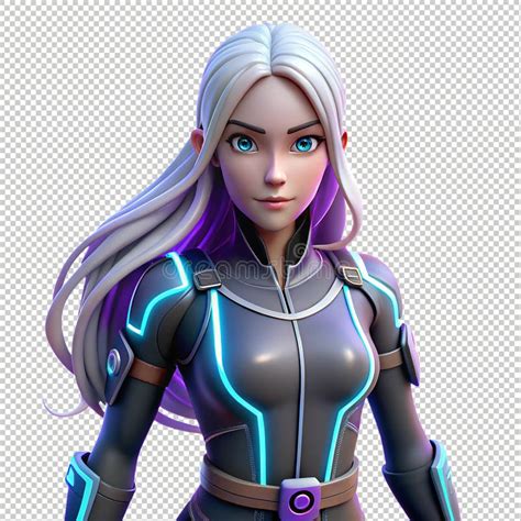 Portrait Of Female Character With Long White Hair 3d Illustration Sci