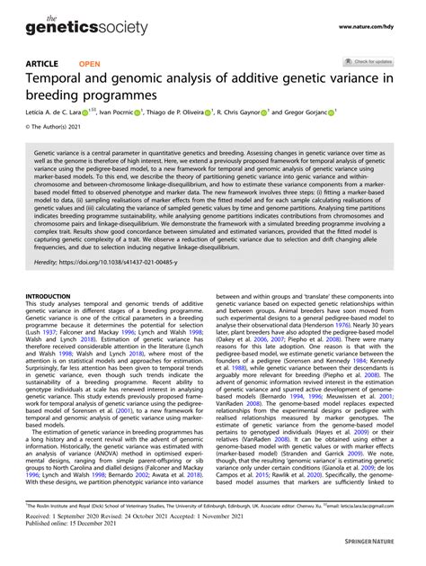 Pdf Temporal And Genomic Analysis Of Additive Genetic Variance In Breeding Programmes