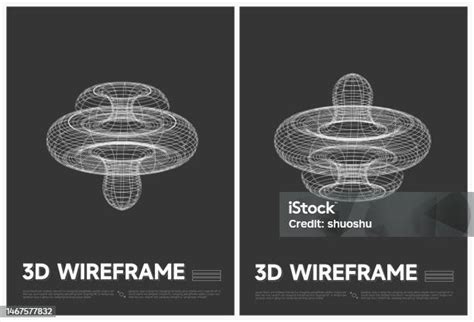 Abstract Black And White 3d Wireframe Structure Model Line Poster Vector Background Collection