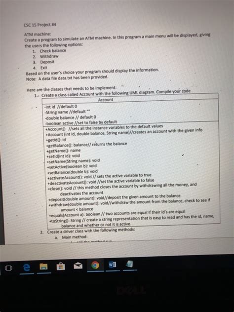 Solved Csc 15 Project 4 Atm Machine Create A Program To
