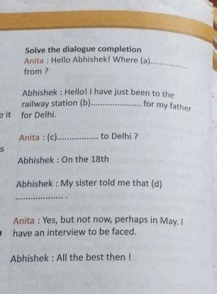 Solve The Dialogue Completion Anita Hello StudyX