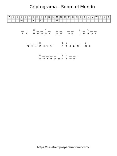 Criptograma Para Imprimir Sobre El Mundo Pdf Puzzles Games Of