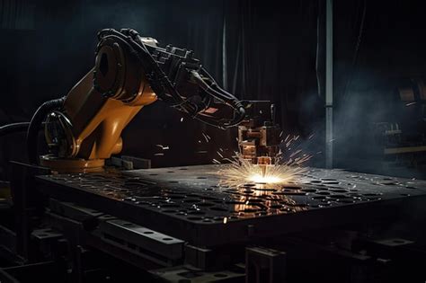 Premium Ai Image Precision Welding Robot Performing Delicate Weld On Intricate Metalwork