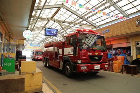 태안소방서 동부시장 일원 소방차 출동로 확보 훈련