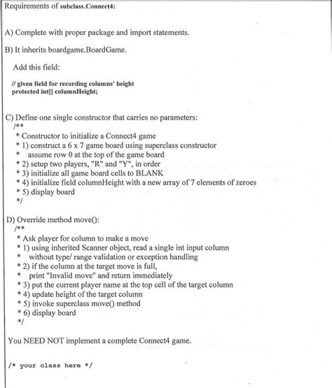 Solved Implement A Simplified Subclass Connect4 In A Package