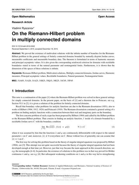 Pdf On The Riemann Hilbert Problem In Multiply Connected Domains