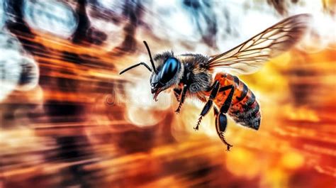 Honey Bee Flying During Spring Season With Motion Blur Effect Stock Illustration Illustration