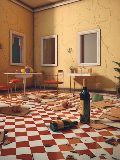 Premium Ai Image A Room With A Red And White Checkered Floor And A