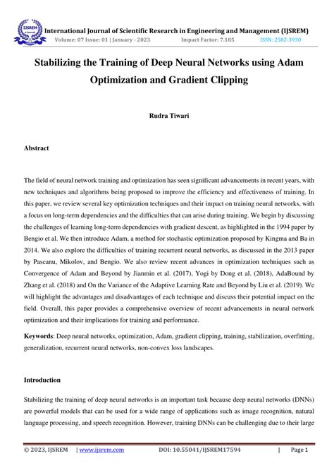 Pdf Stabilizing The Training Of Deep Neural Networks Using Adam