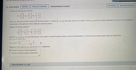 Solved Consder The Following Set Of Vectors