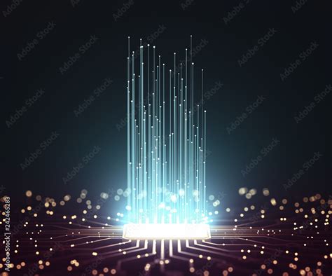 Artificial Intelligence Microchip Connections Electric Pulses And Binary Codes Stock
