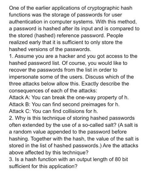 Solved One Of The Earlier Applications Of Cryptographic Hash
