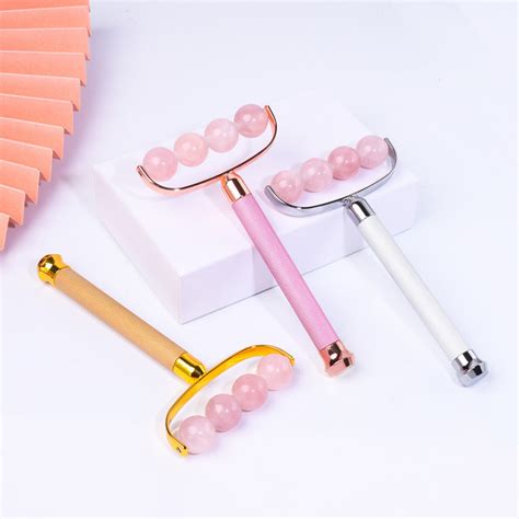 Badu Bg Нефритов валяк за лице мъниста от розов кварц ролков масажор за лице врат ролка за