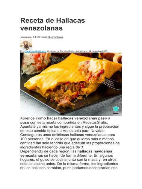 Ingredientes Para Hallacas Venezolanas Pdf Cocina Comidas Y Vino