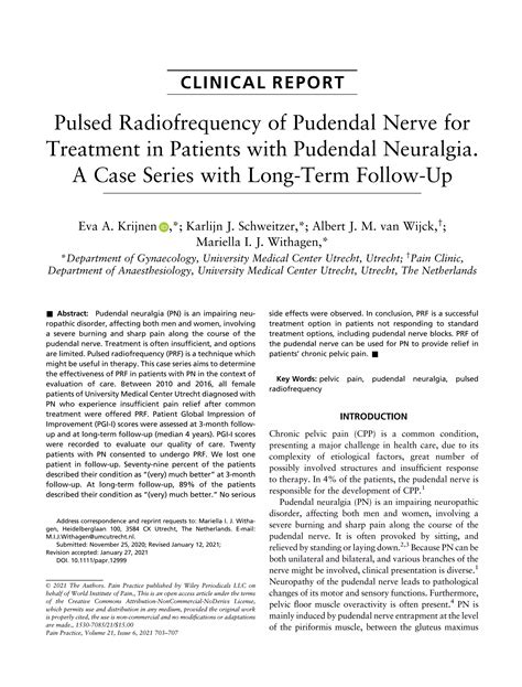 Pulsed Radiofrequency Of Pudendal Nerve For Treatment In Patients With Pudendal Neuralgia A