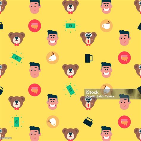 플랫 캐릭터가있는 벡터 패턴 세트 테디 베어와 돈 커피 직업 케이스 및 꿀 아이콘이있는 일반 남자 플랫 아바타 벡터 경영자에 대한 스톡 벡터 아트 및 기타 이미지 Istock