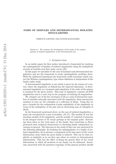 Pdf Pairs Of Modules And Determinantal Isolated Singularities
