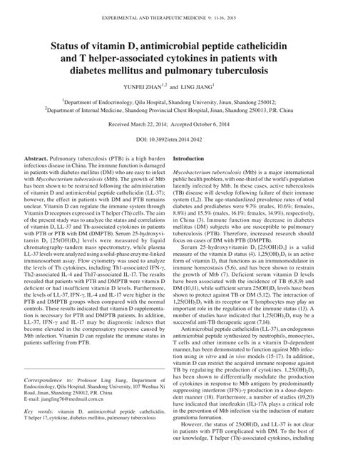 Pdf Status Of Vitamin D Antimicrobial Peptide Cathelicidin And T