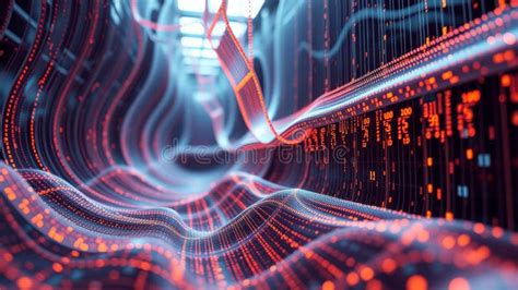Abstract Digital Data Flow With Red Glowing Lines Stock Illustration
