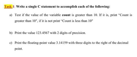 solved task 1 write a single c statement to accomplish each