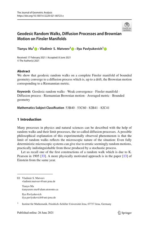 Pdf Geodesic Random Walks Diffusion Processes And Brownian Motion On Finsler Manifolds