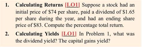 solved 1 calculating returns l01 suppose a stock had an