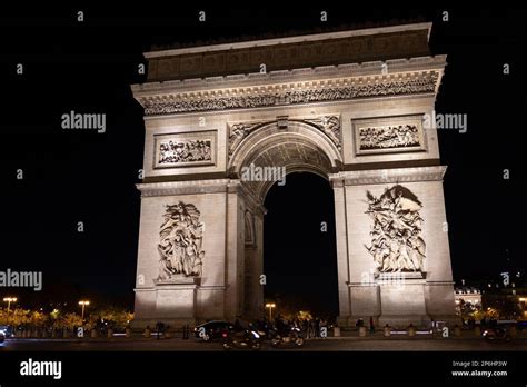 The Victory Gate In Paris Arc De Triomphe And Champs Elysees Stock