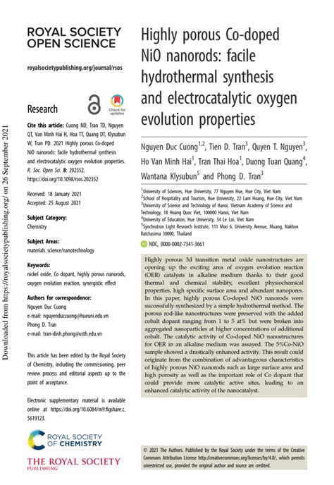 Pdf Highly Porous Co Doped Nio Nanorods Facile Hydrothermal Synthesis And Electrocatalytic
