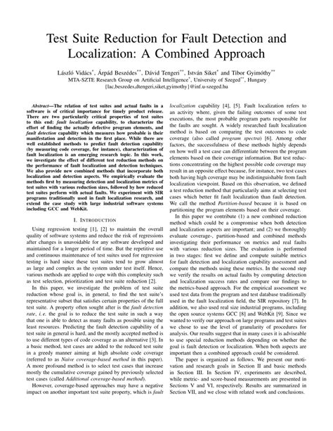 Pdf Test Suite Reduction For Fault Detection And Localization A Combined Approach