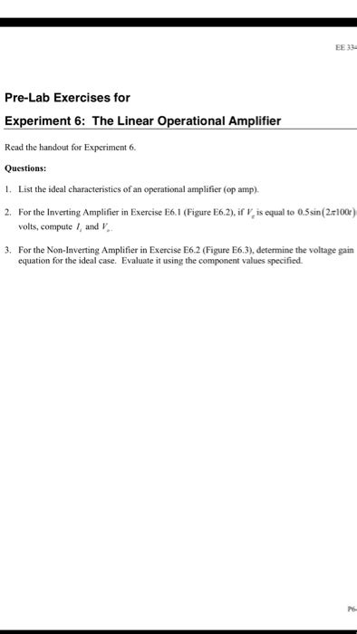 Solved EE 33 Pre Lab Exercises For Experiment 6 The Linear Chegg Com