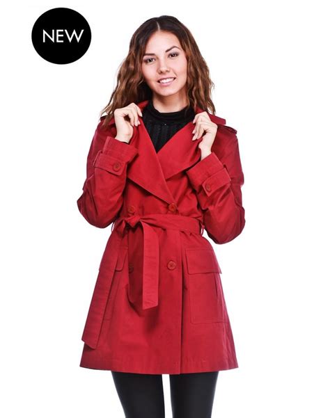 Елегантен дамски къс двуреден шлифер Къс червен водоустойчив шлифер