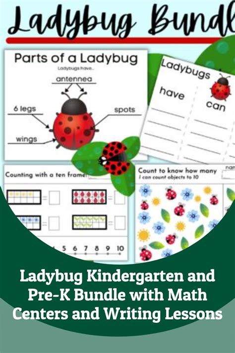 Ladybug Kindergarten And Pre K Bundle With Math Centers And Writing