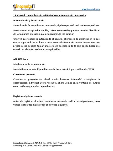 Creando Una Aplicación Web Mvc Con Autenticación De Usuarios Pdf