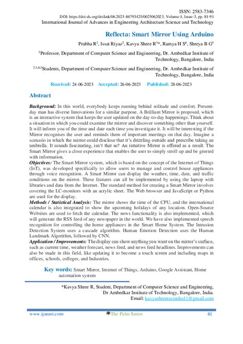 Pdf Reflecta Smart Mirror Using Arduino International Journal Of