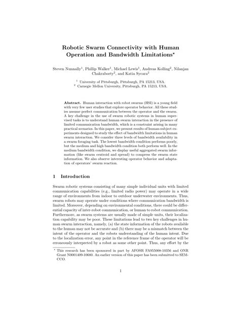 Pdf Robotic Swarm Connectivity With Human Operation And Bandwidth