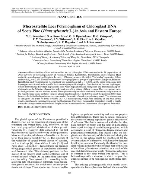 Pdf Microsatellite Loci Polymorphism Of Chloroplast Dna Of The Pine Tree Pinus Sylvestris L