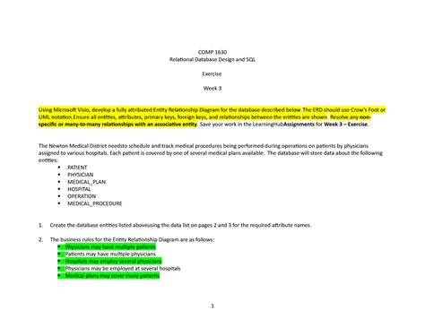 Exercise Week 3 For Assignment Comp 1630 Relational Database Design And Sql Exercise Week 3